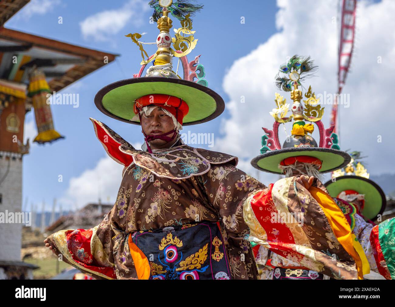 Dance of the hats during Ura Yakchoe festival, Bumthang, Ura, Bhutan ...