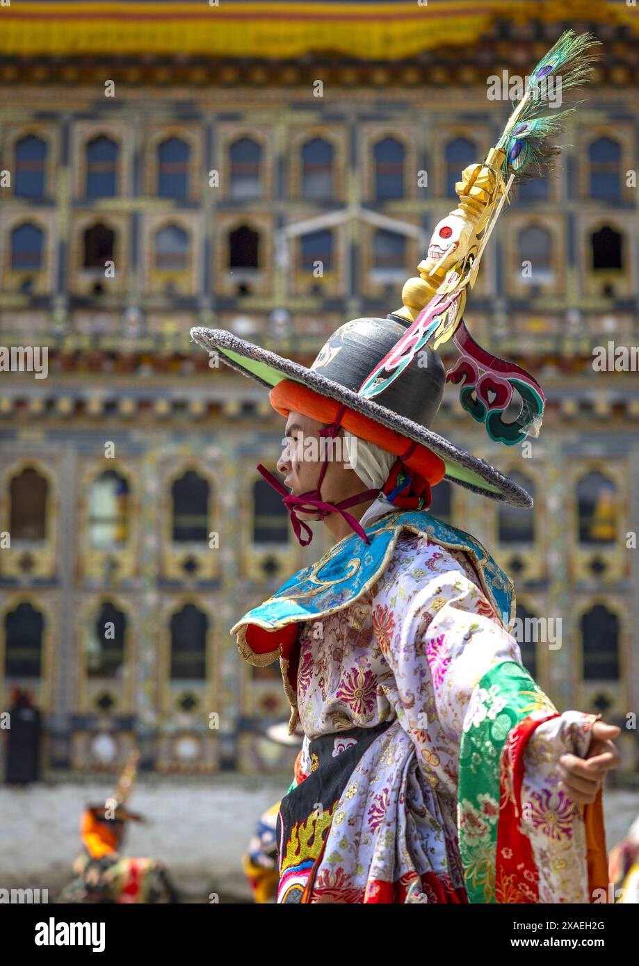 Dance of the hats during Ura Yakchoe festival, Bumthang, Ura, Bhutan ...