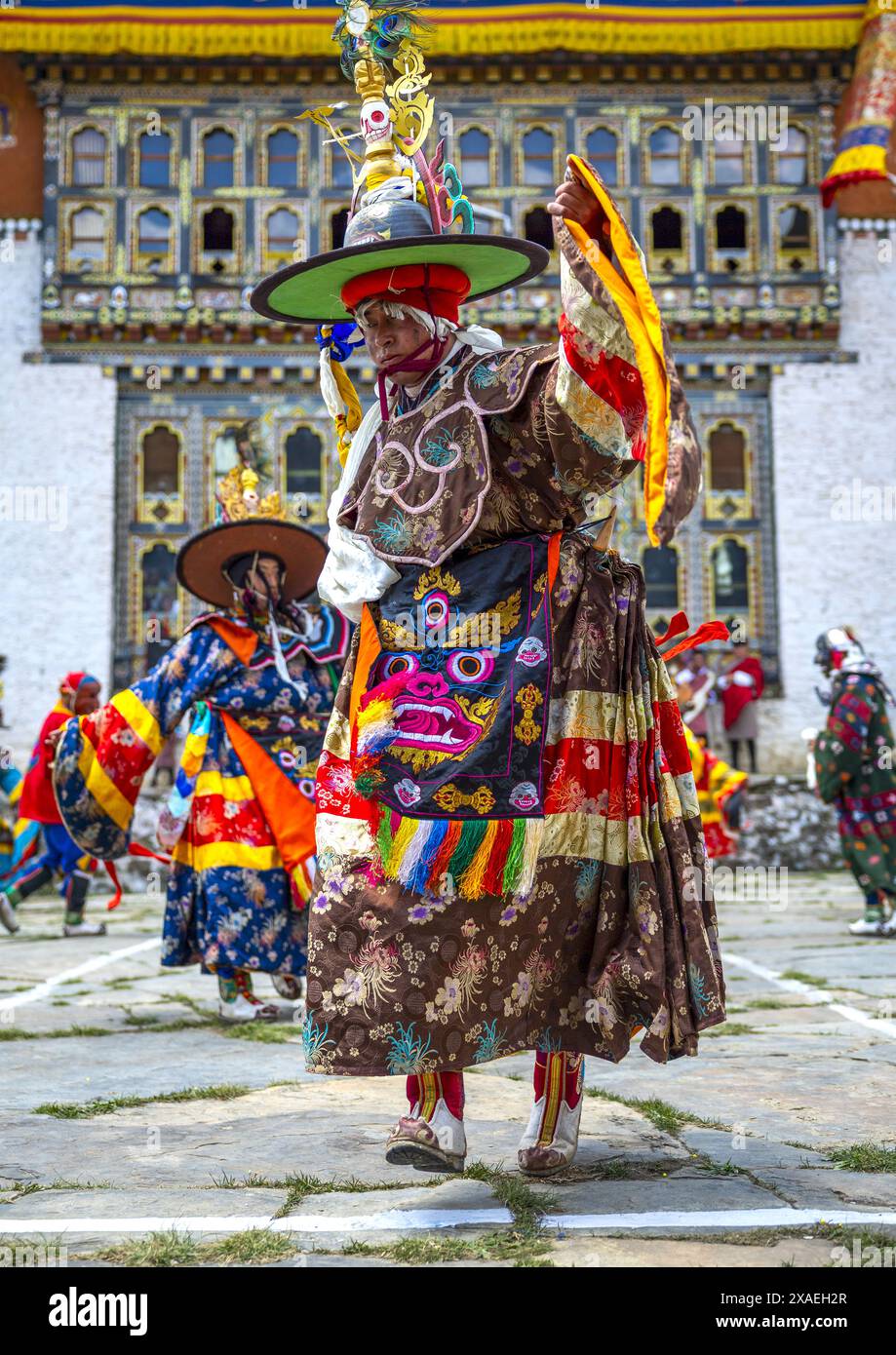 Dance of the hats during Ura Yakchoe festival, Bumthang, Ura, Bhutan ...