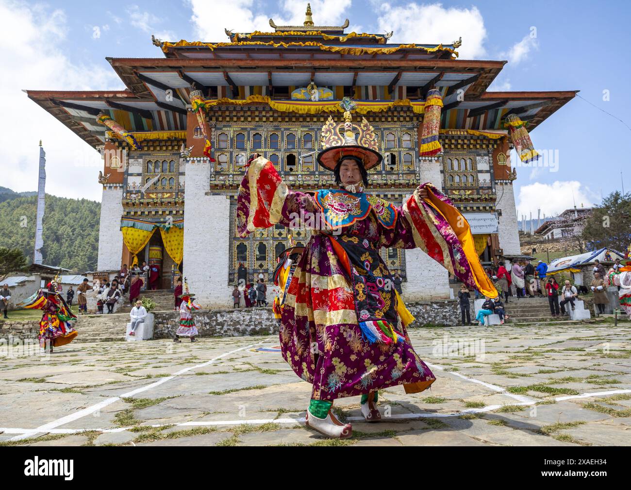 Dance of the hats during Ura Yakchoe festival, Bumthang, Ura, Bhutan ...