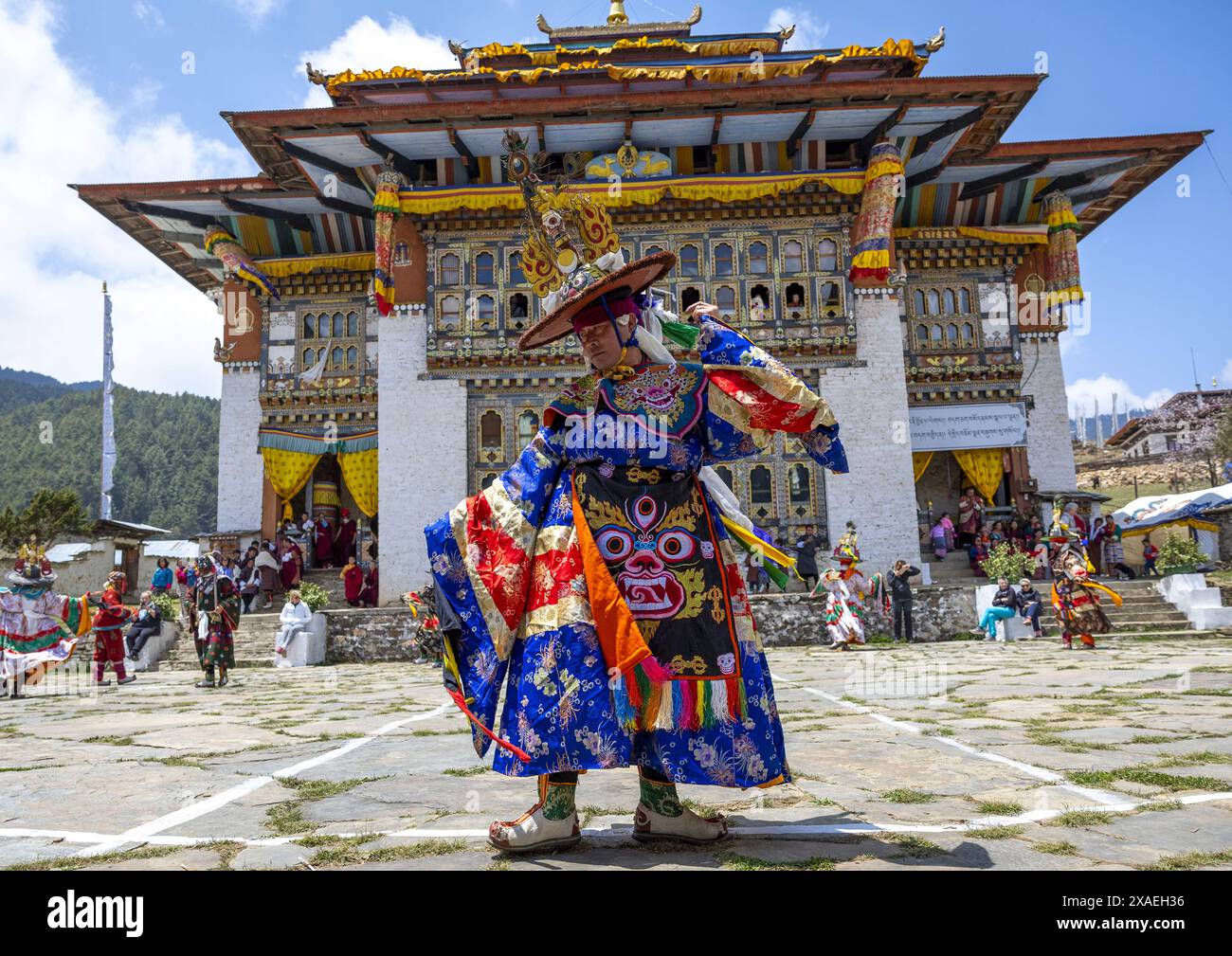 Dance of the hats during Ura Yakchoe festival, Bumthang, Ura, Bhutan ...