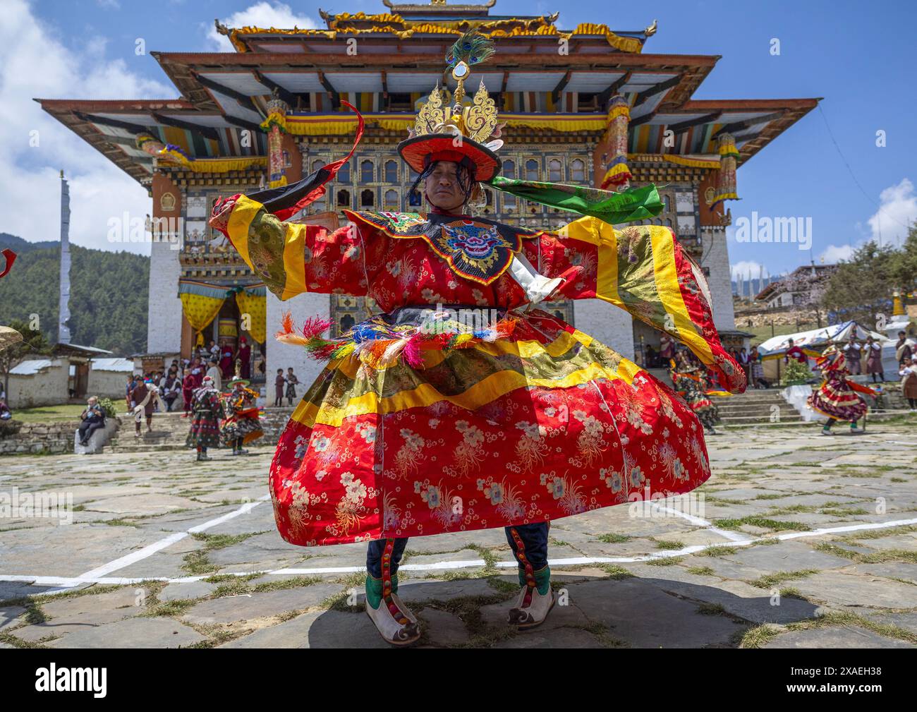 Dance of the hats during Ura Yakchoe festival, Bumthang, Ura, Bhutan ...