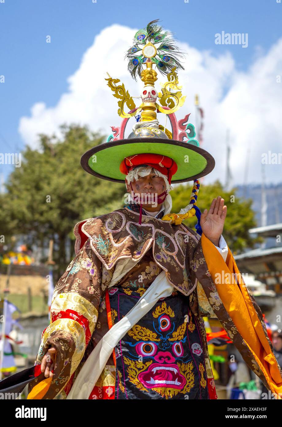 Dance of the hats during Ura Yakchoe festival, Bumthang, Ura, Bhutan ...