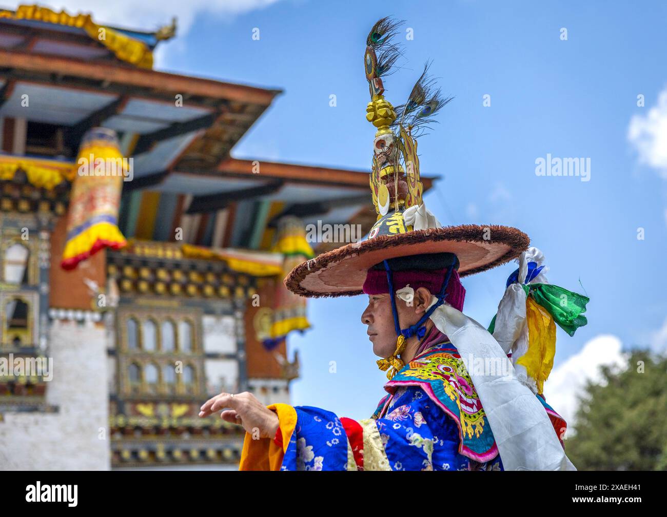 Dance of the hats during Ura Yakchoe festival, Bumthang, Ura, Bhutan ...