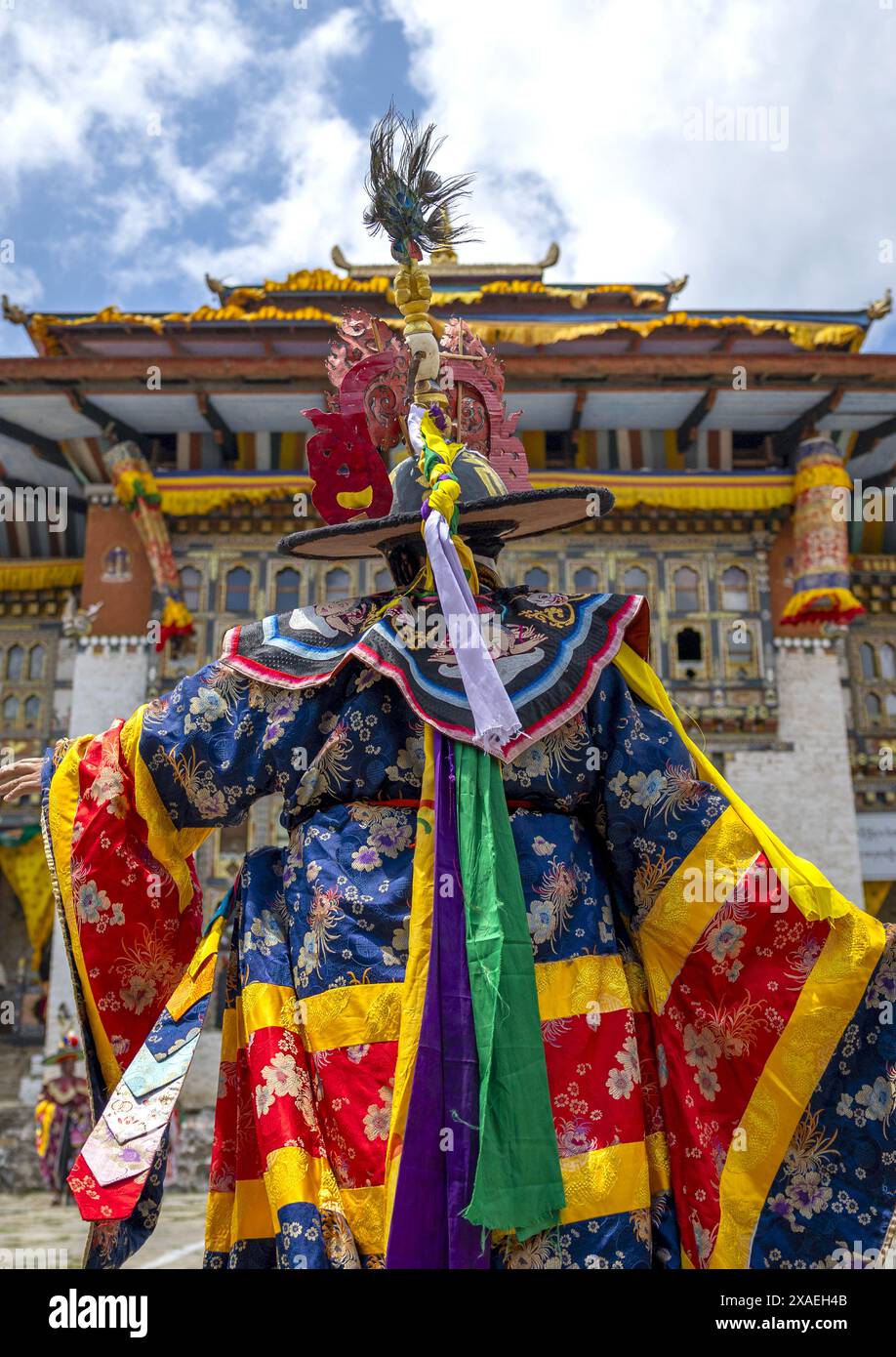 Dance of the hats during Ura Yakchoe festival, Bumthang, Ura, Bhutan ...