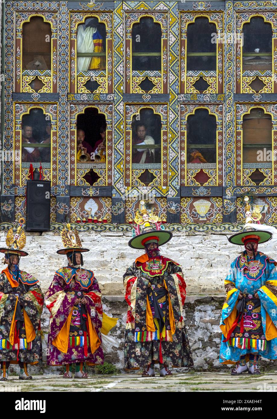 Dance of the hats during Ura Yakchoe festival, Bumthang, Ura, Bhutan ...
