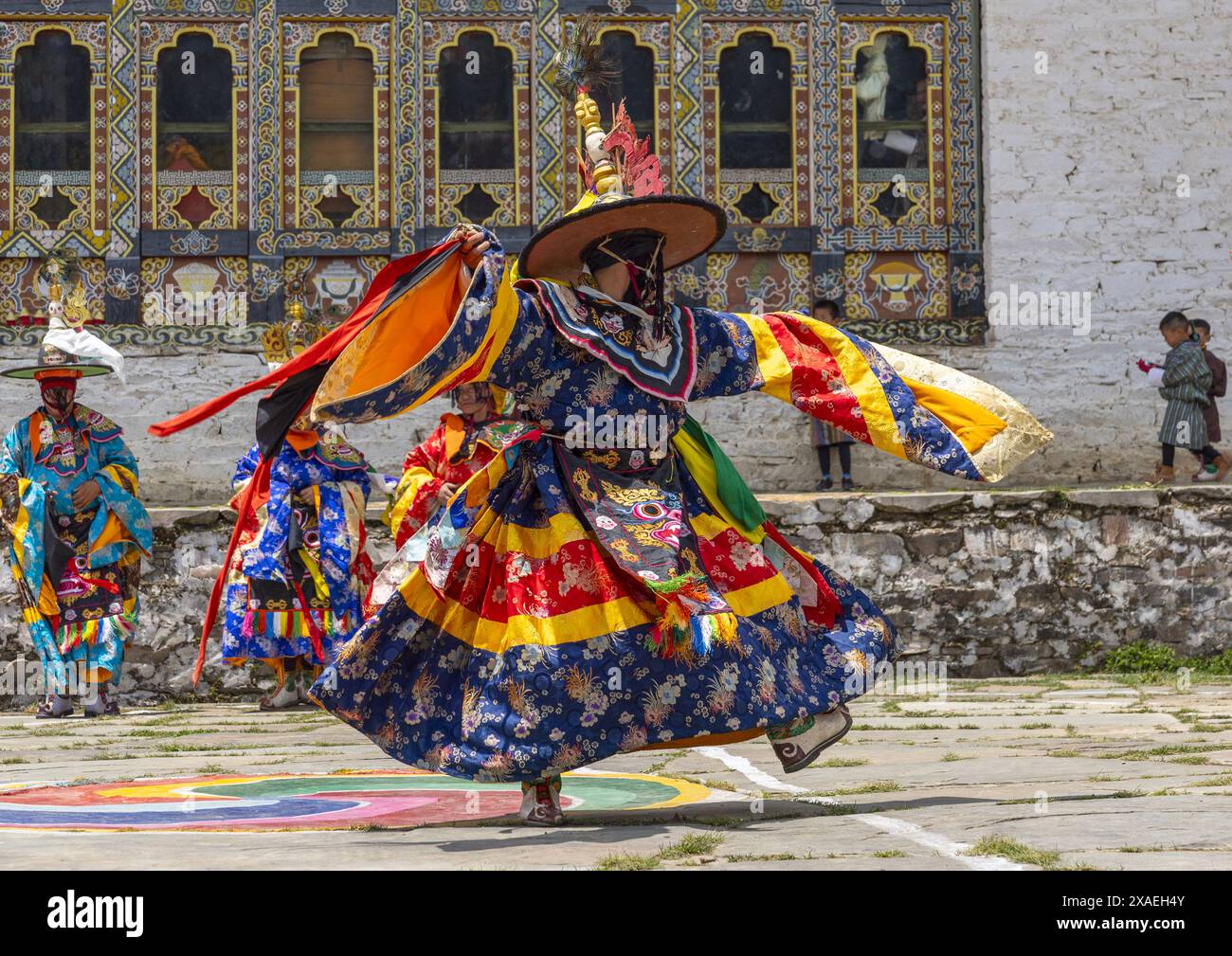 Dance of the hats during Ura Yakchoe festival, Bumthang, Ura, Bhutan ...