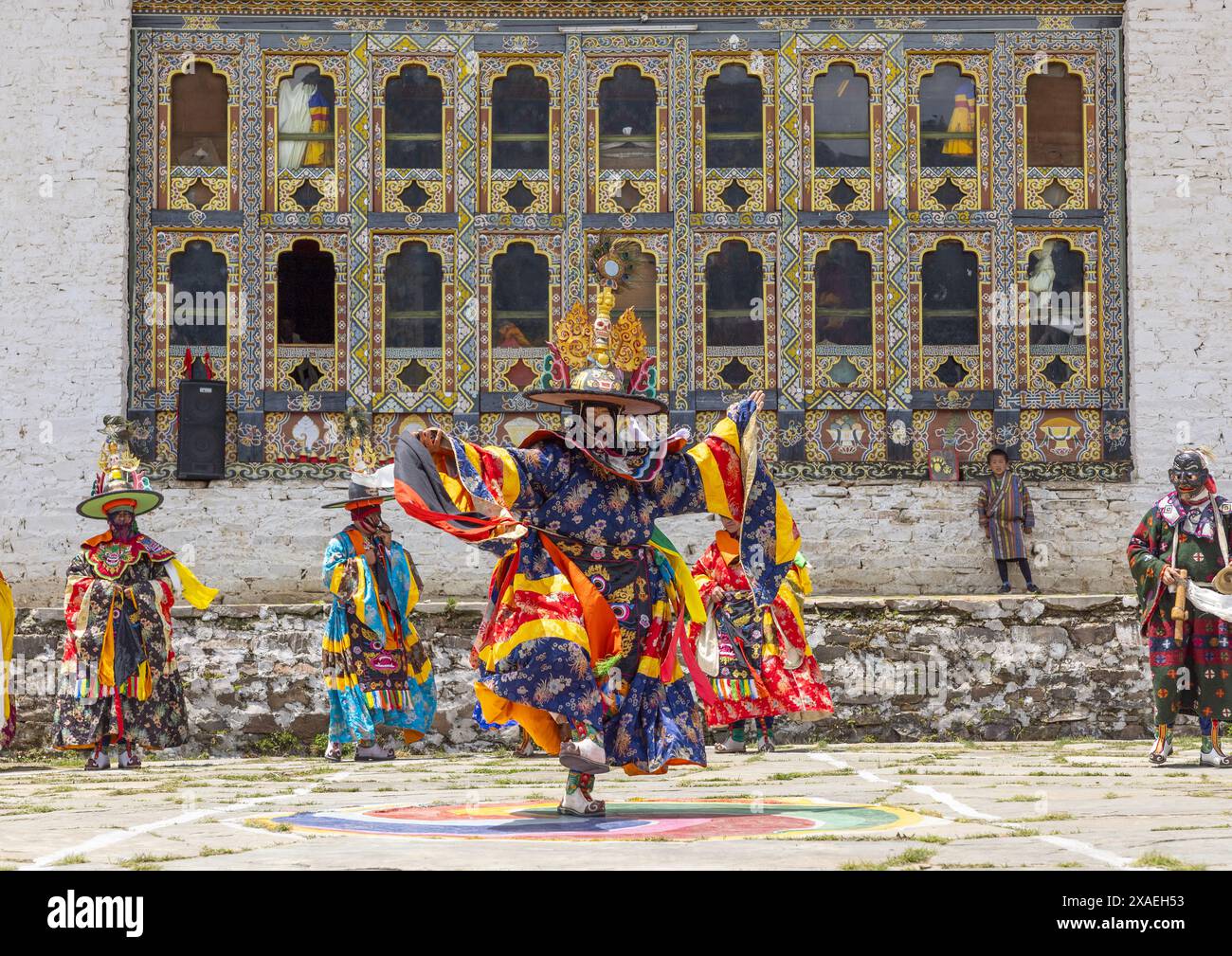 Dance of the hats during Ura Yakchoe festival, Bumthang, Ura, Bhutan ...