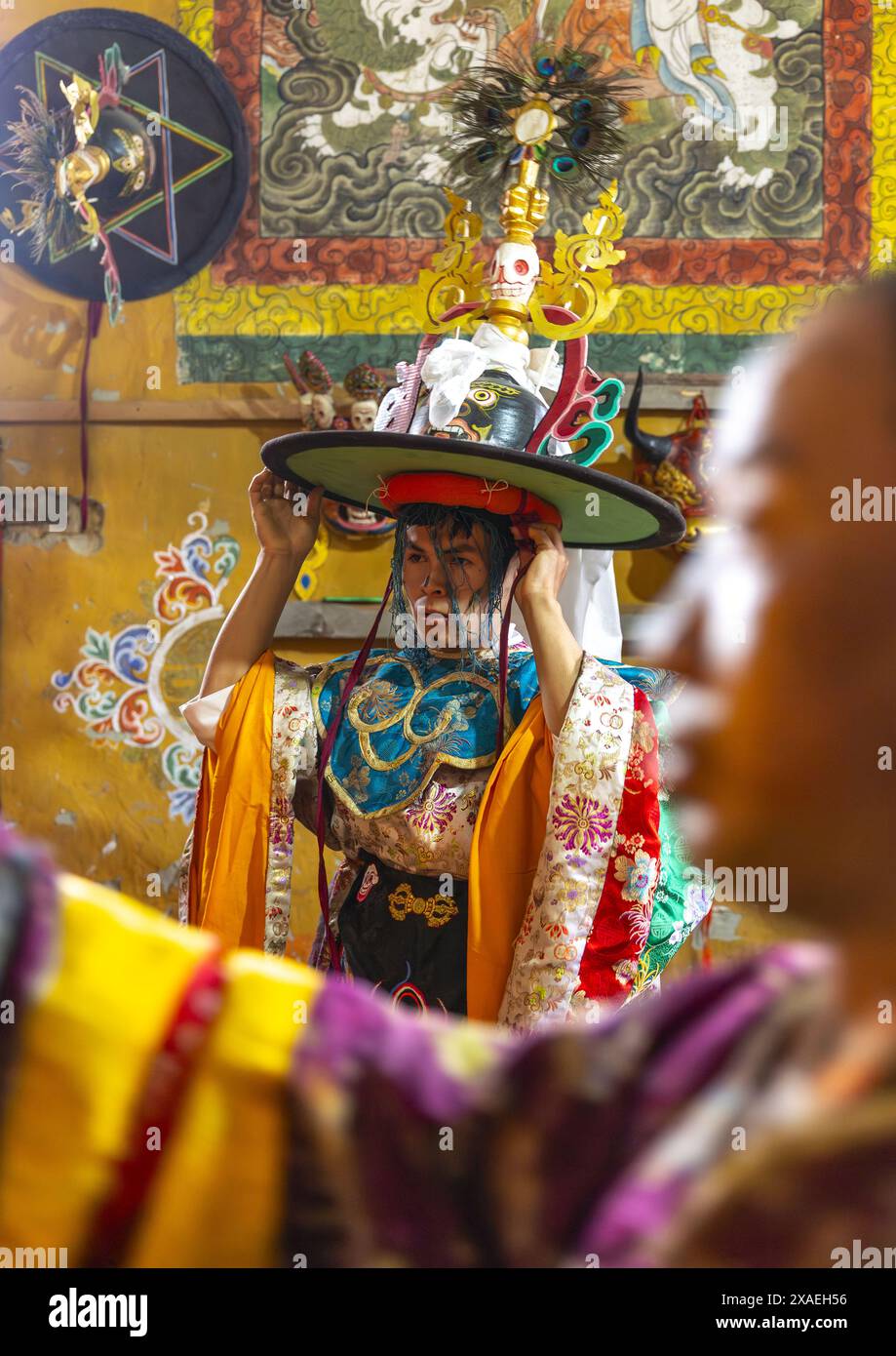Preparation of the dance of the hats in Ura Yakchoe festival, Bumthang ...