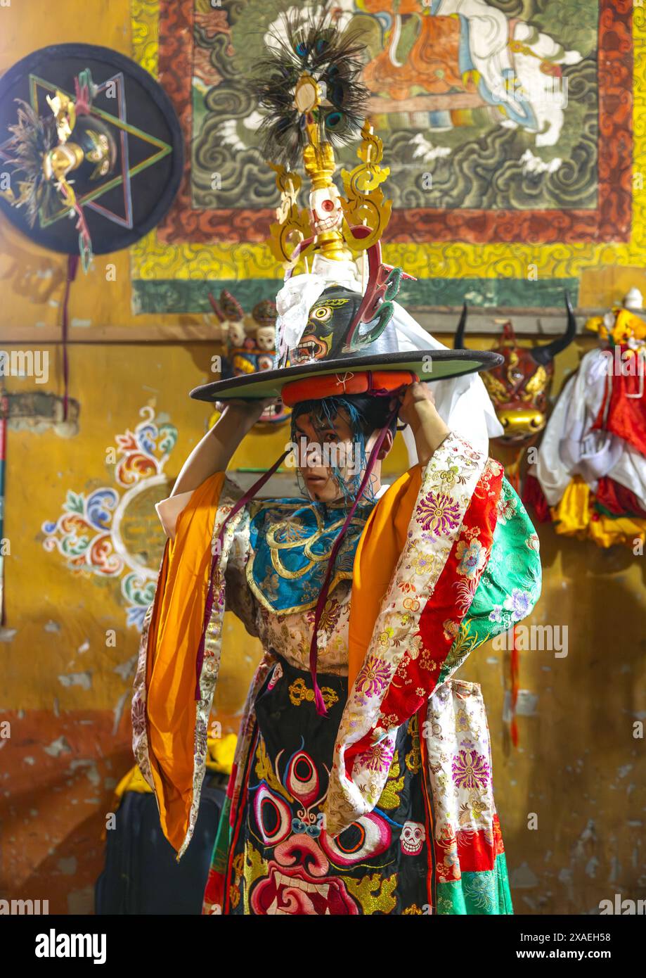 Preparation of the dance of the hats in Ura Yakchoe festival, Bumthang ...