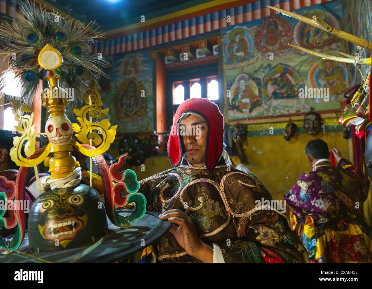 Preparation of the dance of the hats in Ura Yakchoe festival, Bumthang ...