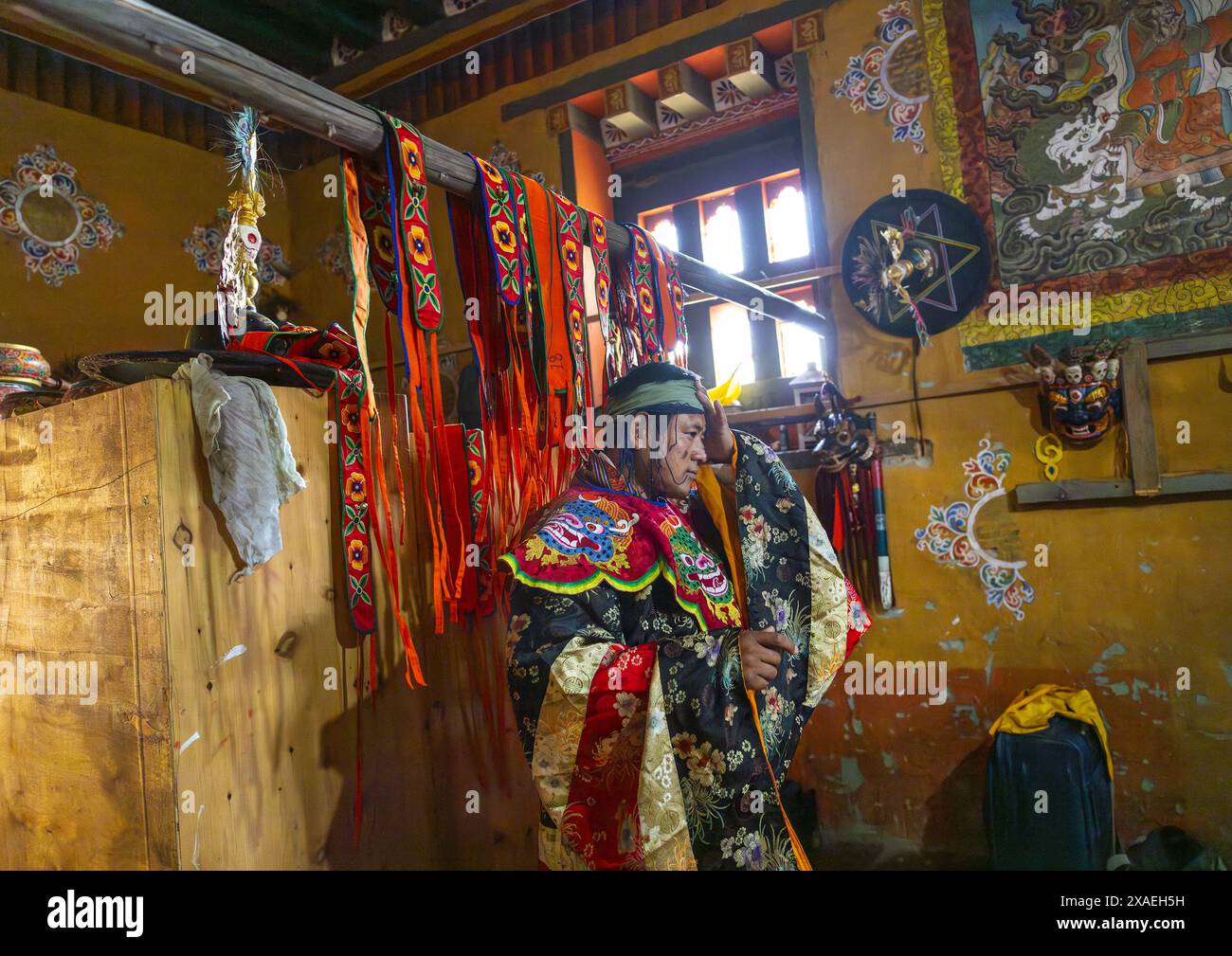 Preparation of the dance of the hats in Ura Yakchoe festival, Bumthang ...