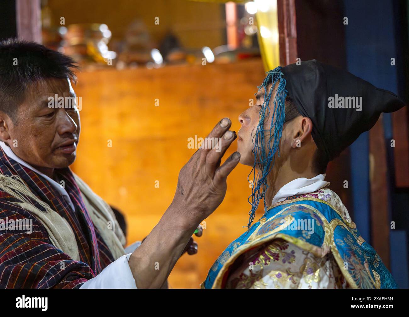 Preparation of the dance of the hats in Ura Yakchoe festival, Bumthang ...