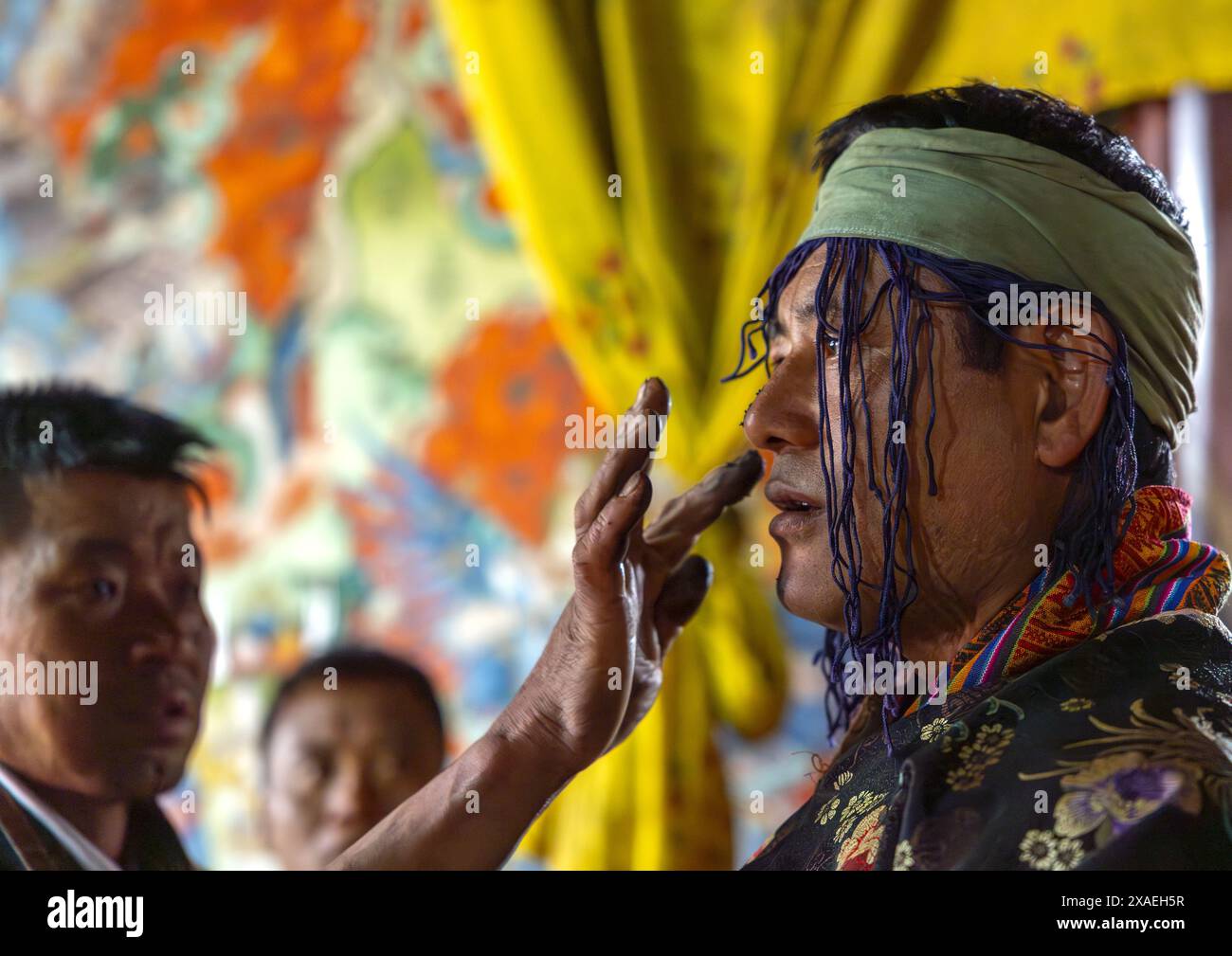 Preparation of the dance of the hats in Ura Yakchoe festival, Bumthang ...