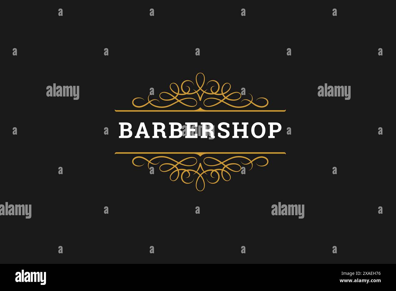 Barbershop flourish antique classical logo design template golden curls ...