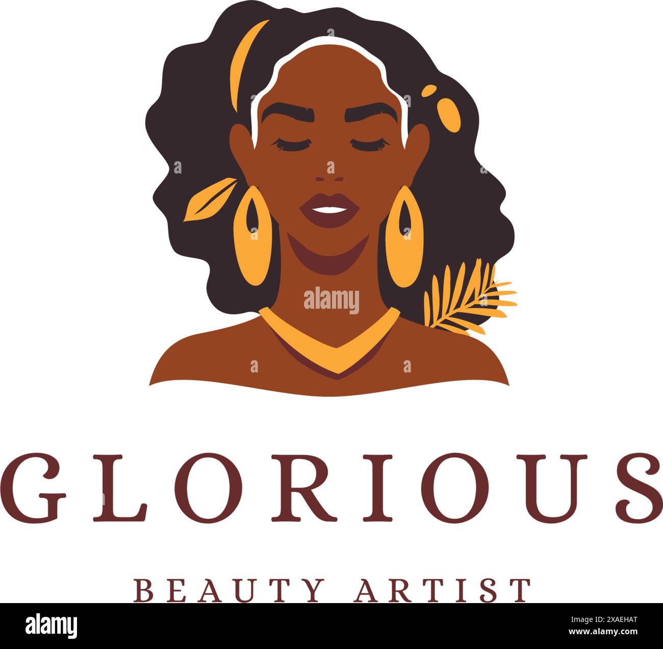 African woman portrait in tribal accessories boho beauty logo design ...