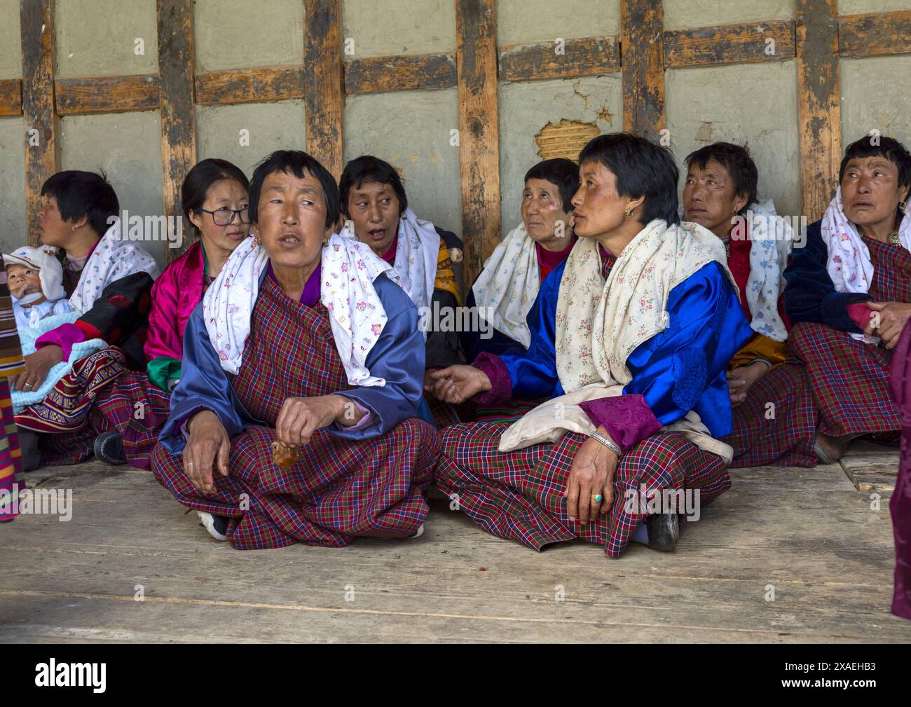 Bhutanese women in Ura Yakchoe festival, Bumthang, Ura, Bhutan Stock ...