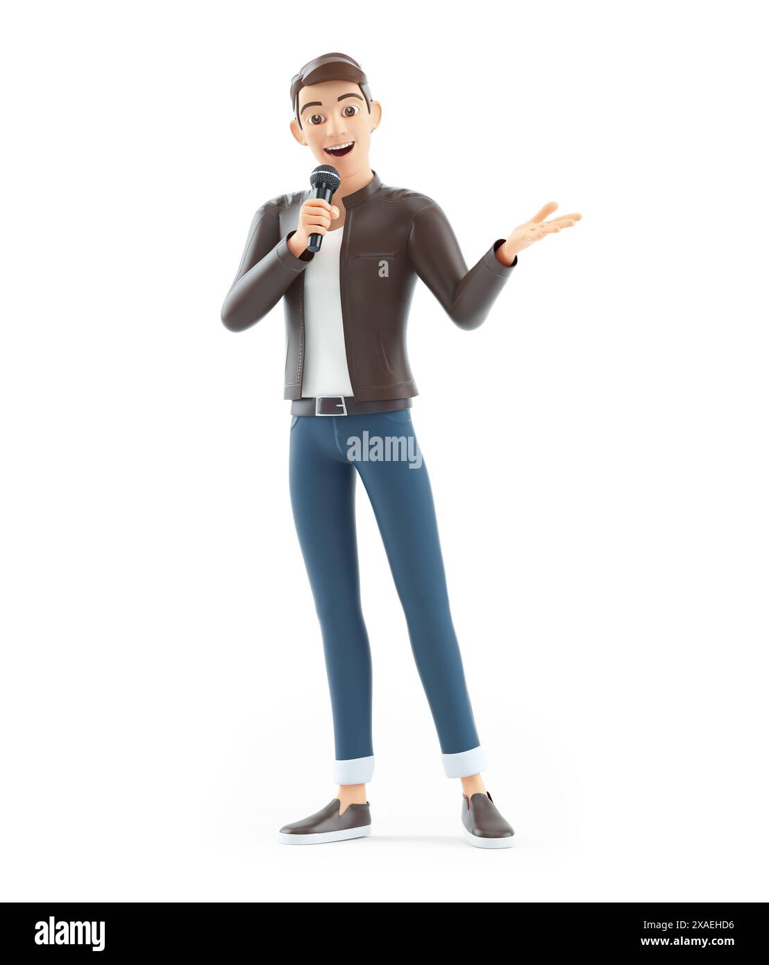 3d cartoon man speaking into a microphone, illustration isolated on ...