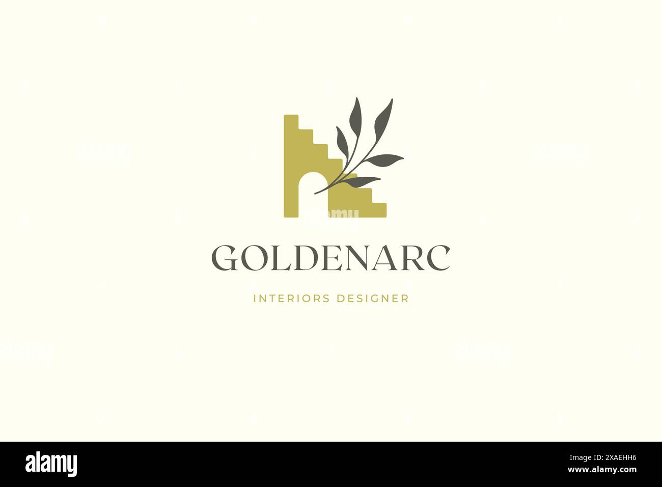 Antique arch with stairs and decorative leaves minimal logo design ...