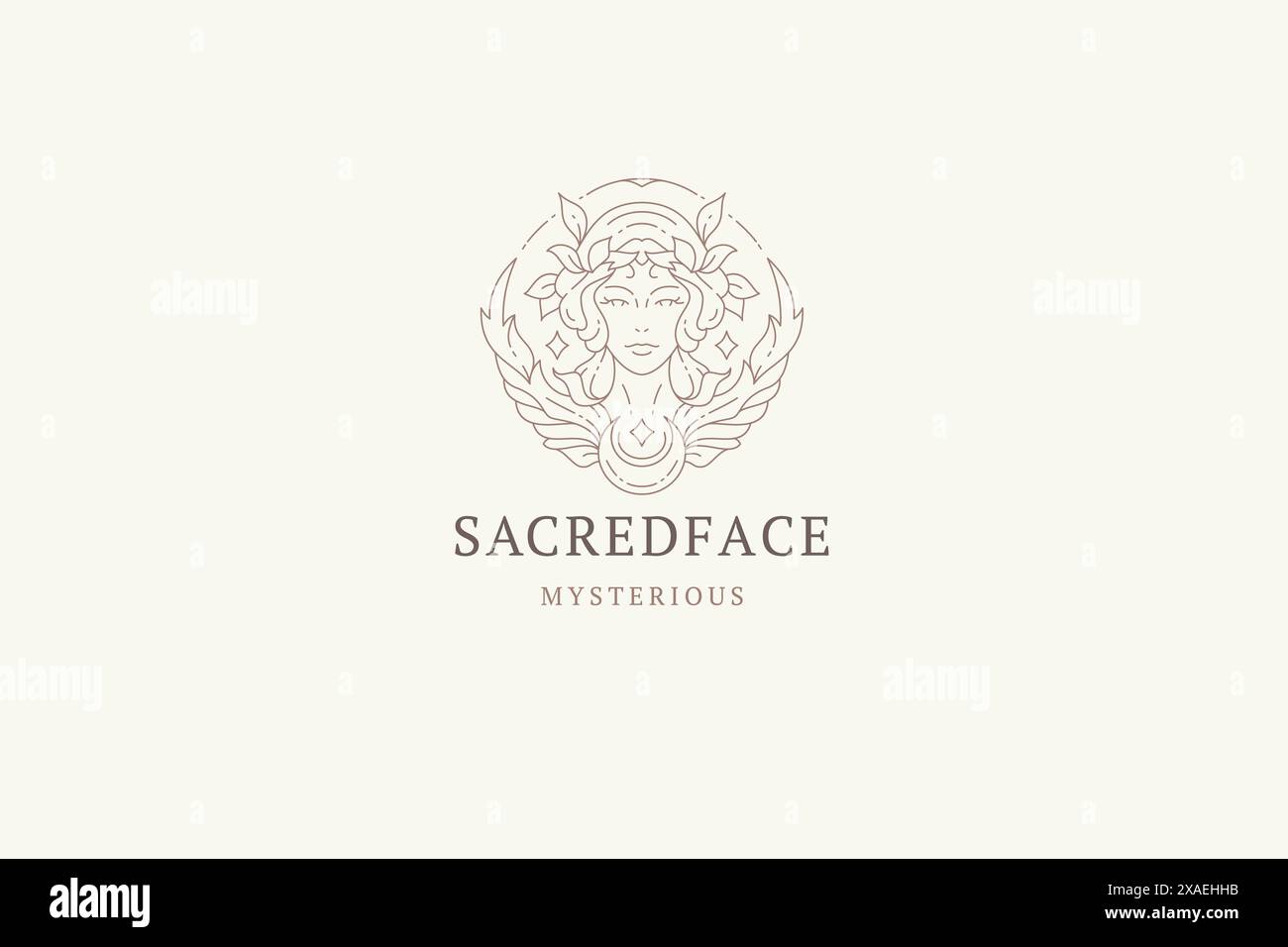 Mythology beautiful fantasy woman portrait with wings half moon line ...