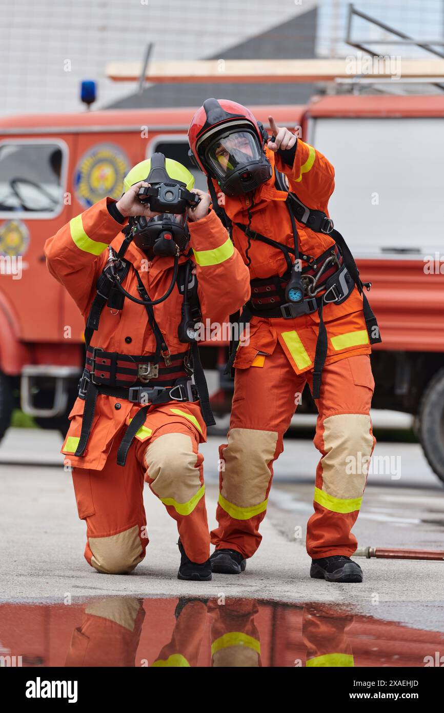Firefighter Team Learning Thermal Camera Usage During Training Session ...