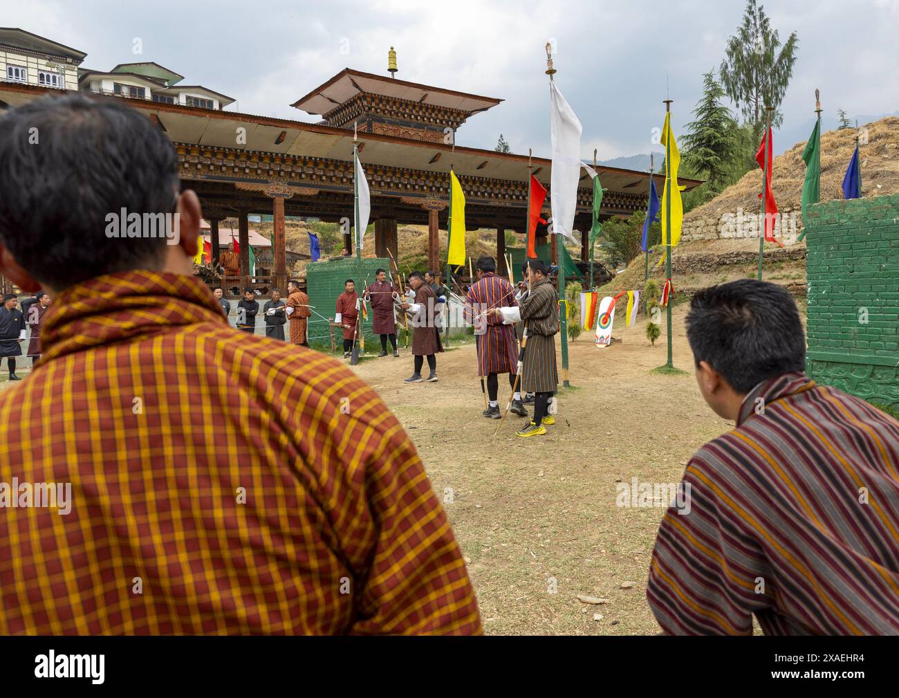 Bhutanese archers on an archery range, Chang Gewog, Thimphu, Bhutan ...
