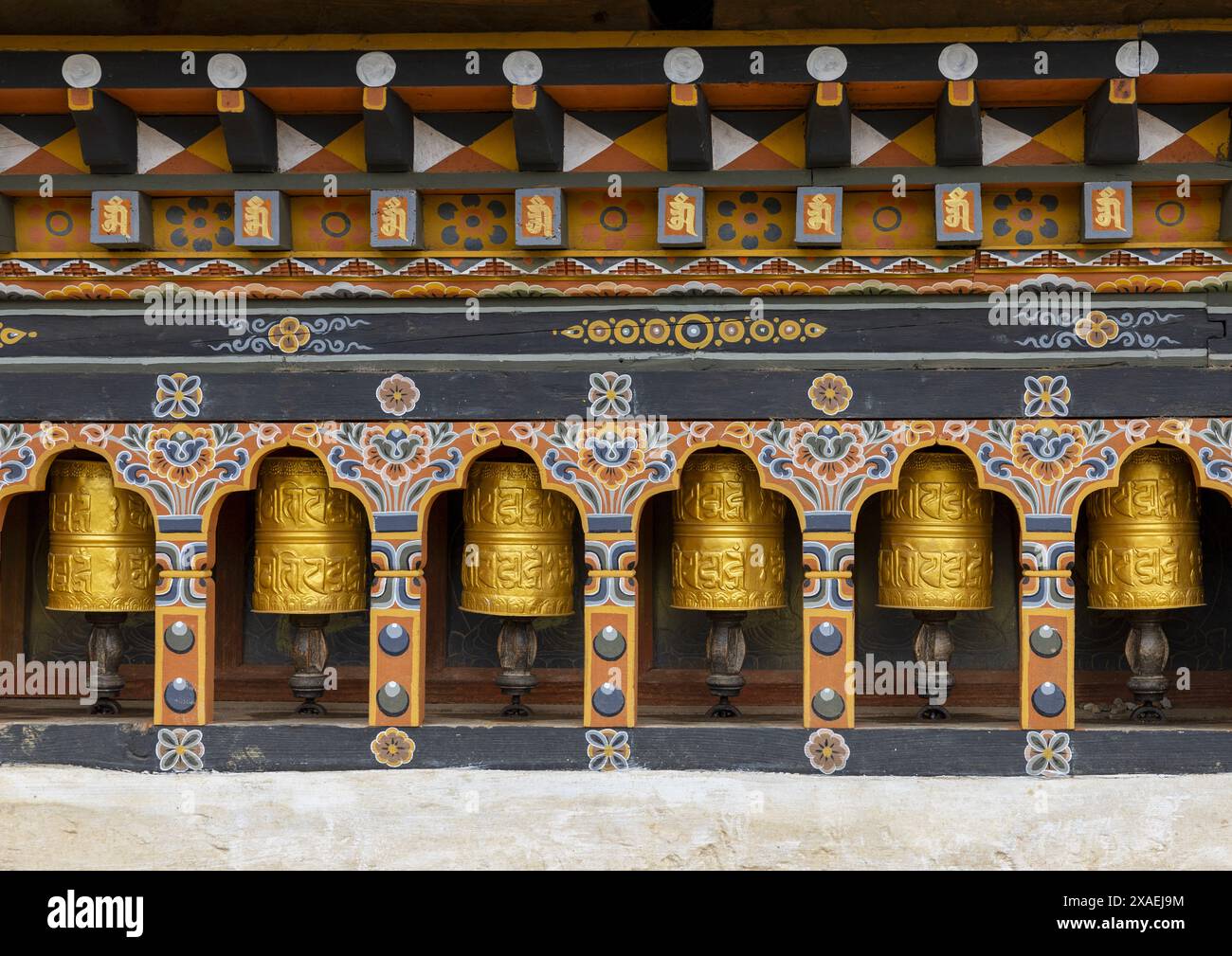 Tashigang Gonpa prayer wheels, Punakha dzongkhag, Punakha, Bhutan Stock ...