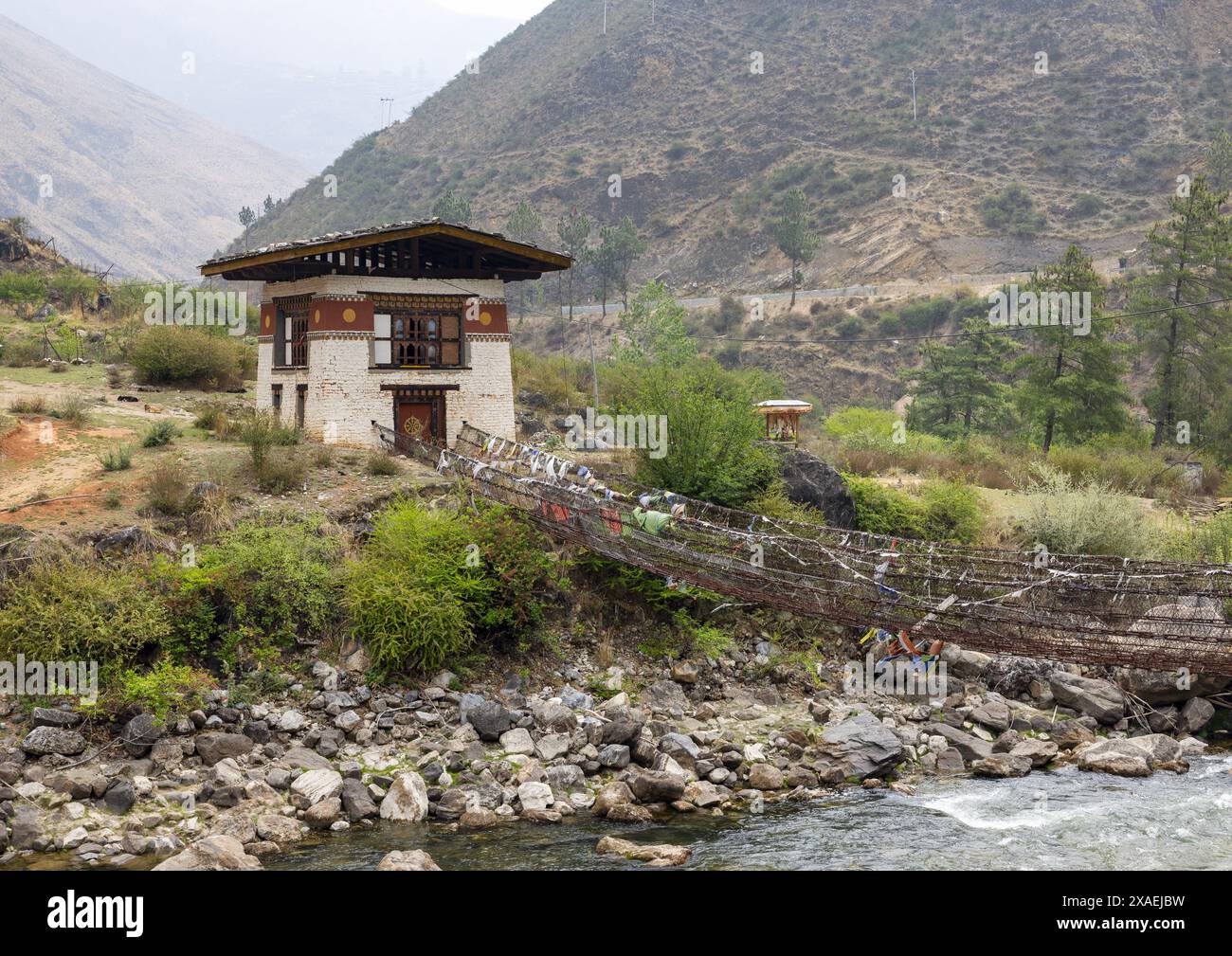 Old iron chain bridge of Tachog Lhakhang monastery, Wangchang Gewog ...