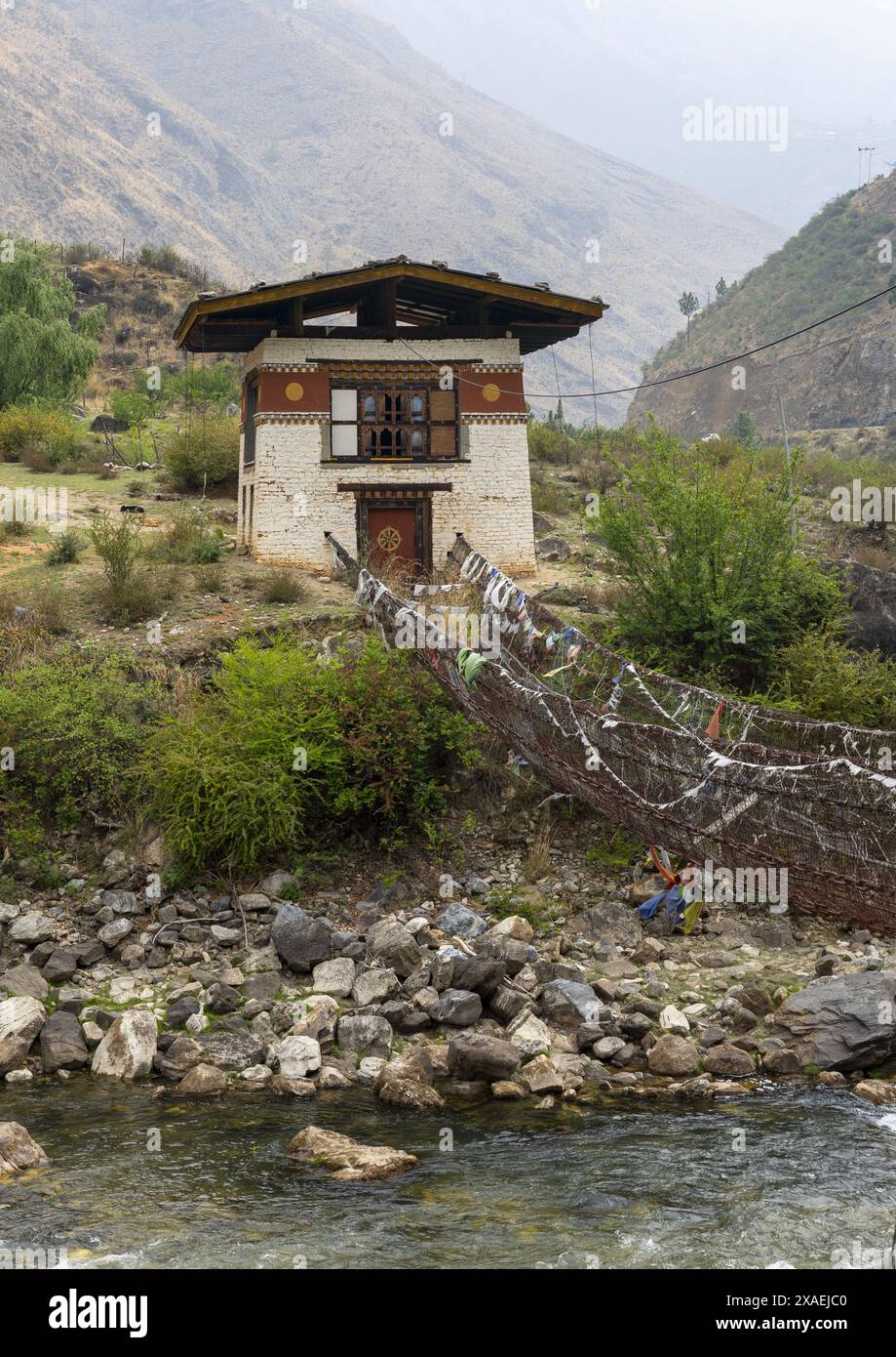 Old iron chain bridge of Tachog Lhakhang monastery, Wangchang Gewog ...
