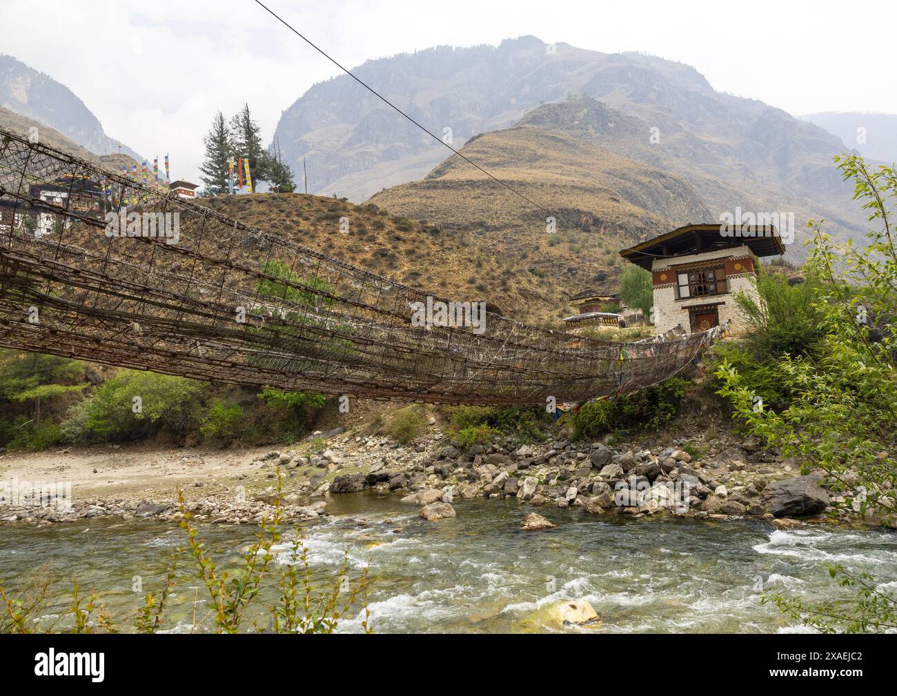 Old iron chain bridge of Tachog Lhakhang monastery, Wangchang Gewog ...