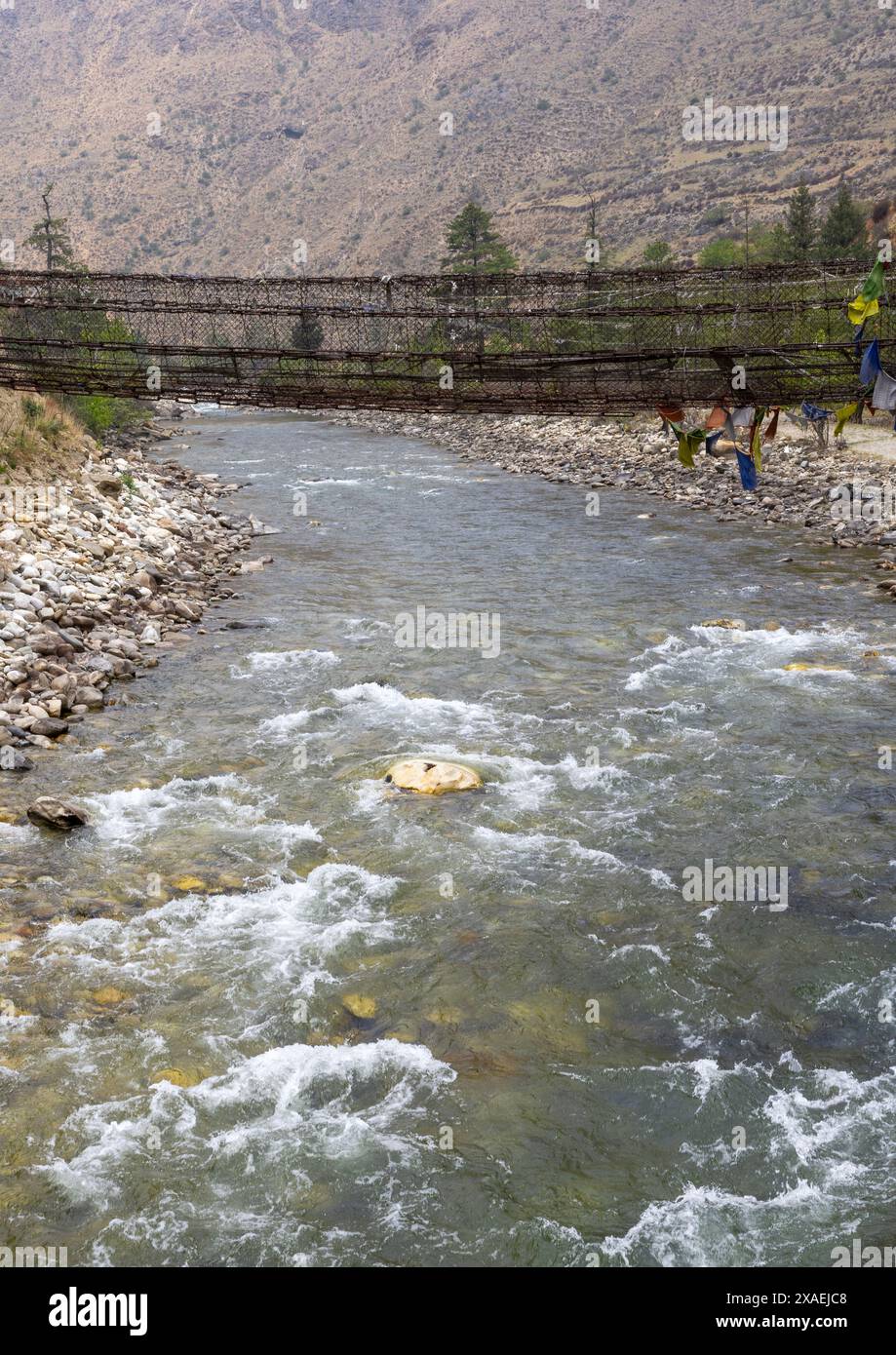 Old iron chain bridge of Tachog Lhakhang monastery, Wangchang Gewog ...