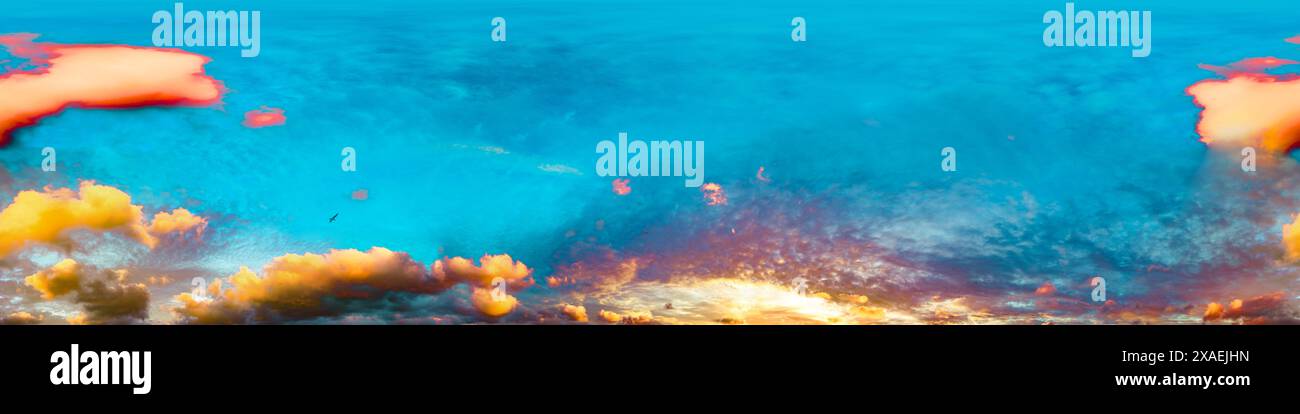 Dramatic Sunset sky 360 panorama. Vibrant sky with bright glowing red ...