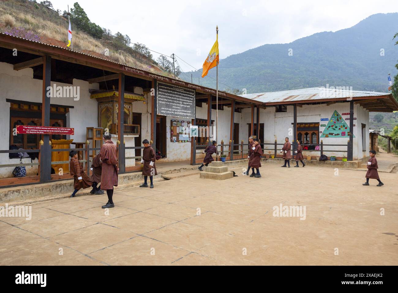 Bhutanese pupils in Rubesa Primary school courtyard, Wangdue Phodrang ...