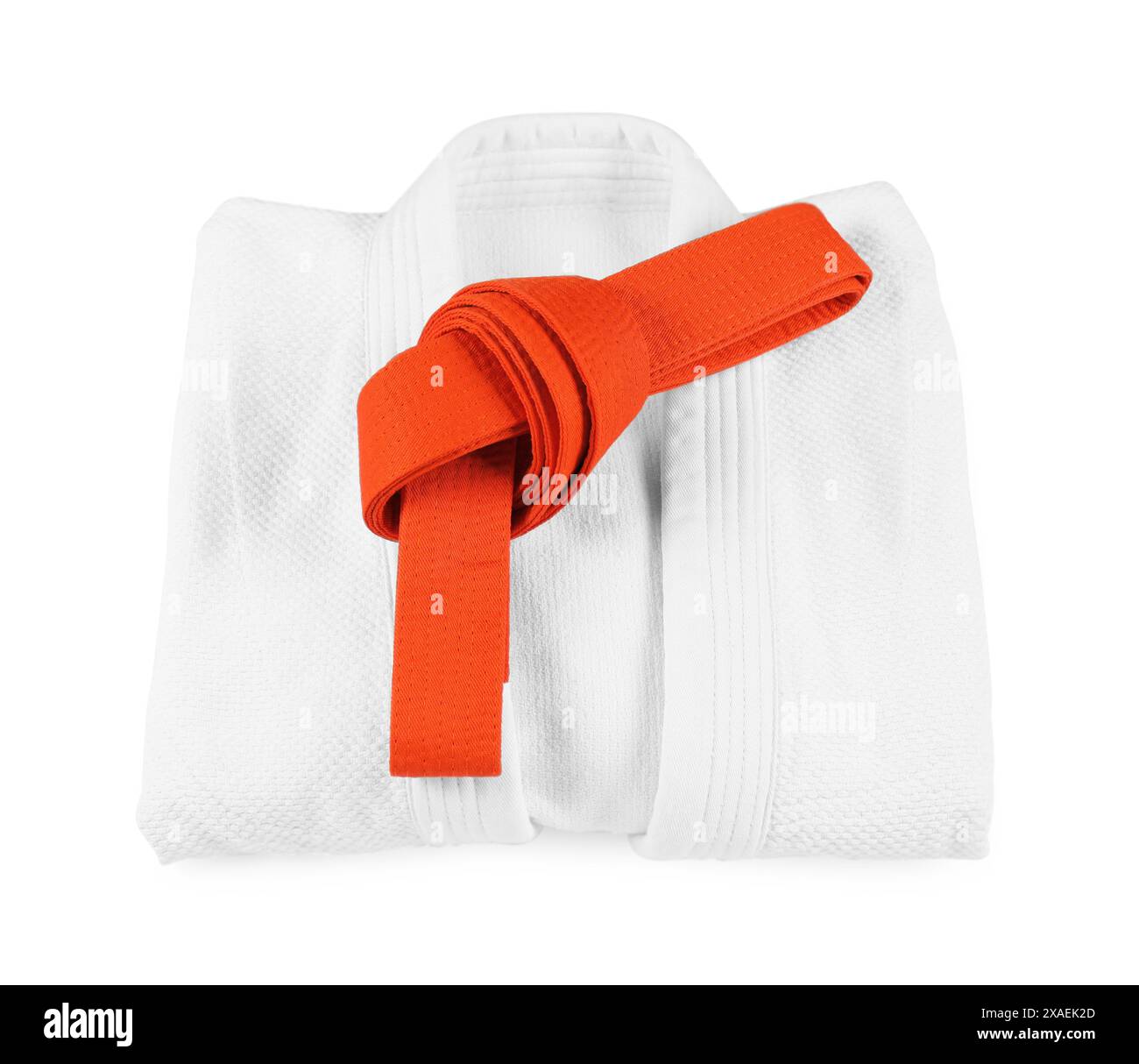 Orange karate belt and kimono isolated on white Stock Photo - Alamy