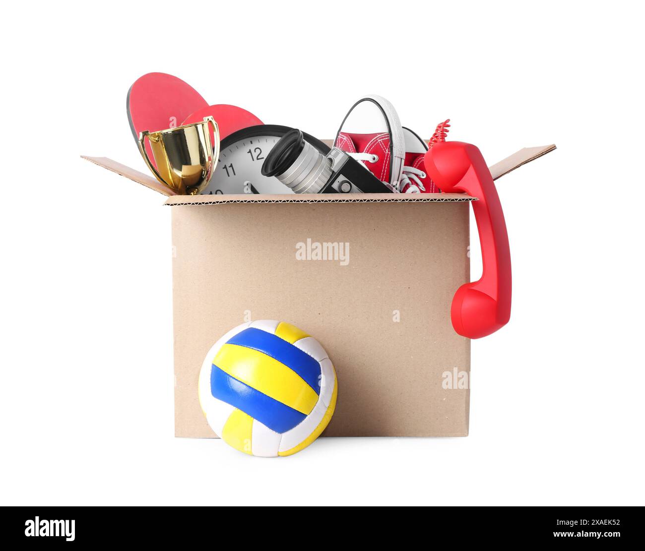 Box with unwanted stuff isolated on white Stock Photo - Alamy