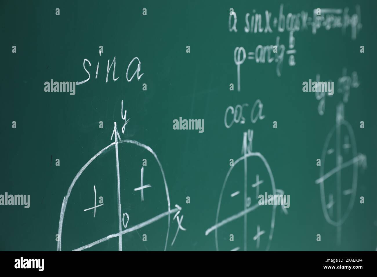 Many different math formulas written on chalkboard Stock Photo - Alamy