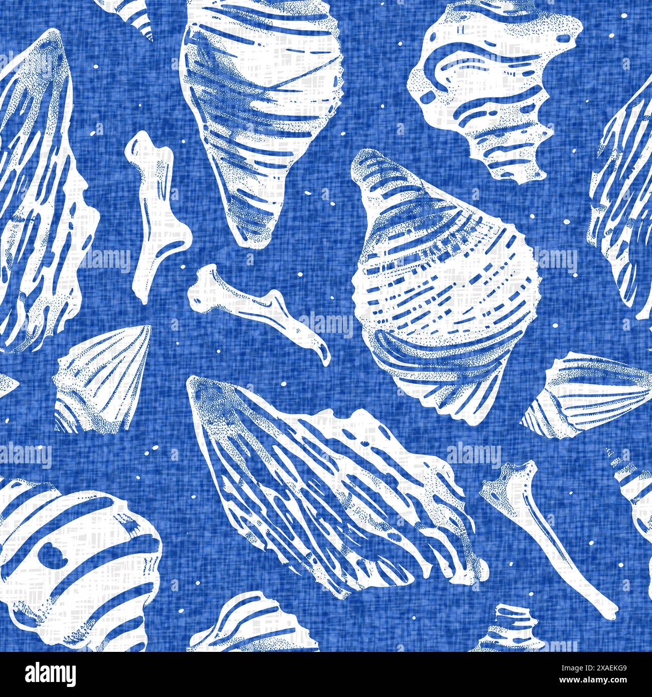 Azure blue white shell motif with linen seamless batik background ...
