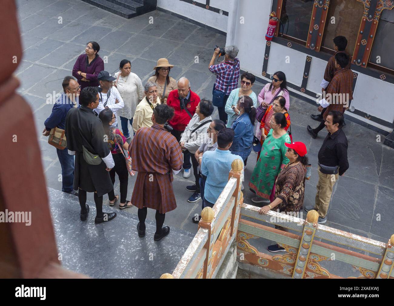 Indian tourists visiting the Institute of Zorig Chosum, Chang Gewog ...