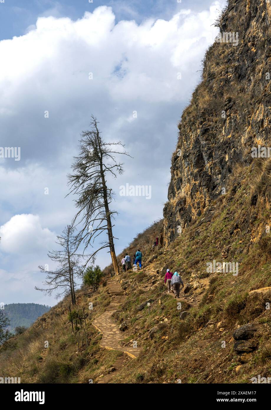 Bhutanese people hiking in the mountain, Paro, Drakarpo, Bhutan Stock ...