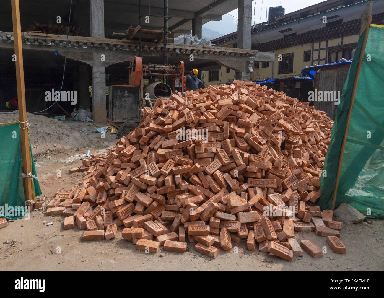 Construction site of a building, Wangchang Gewog, Paro, Bhutan Stock ...