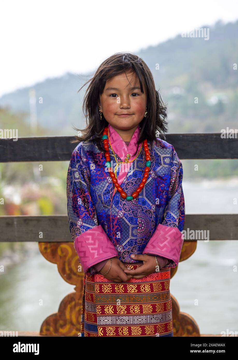 Bhutanese girl in kira traditional clothing in Punakha Dzong, Punakha ...