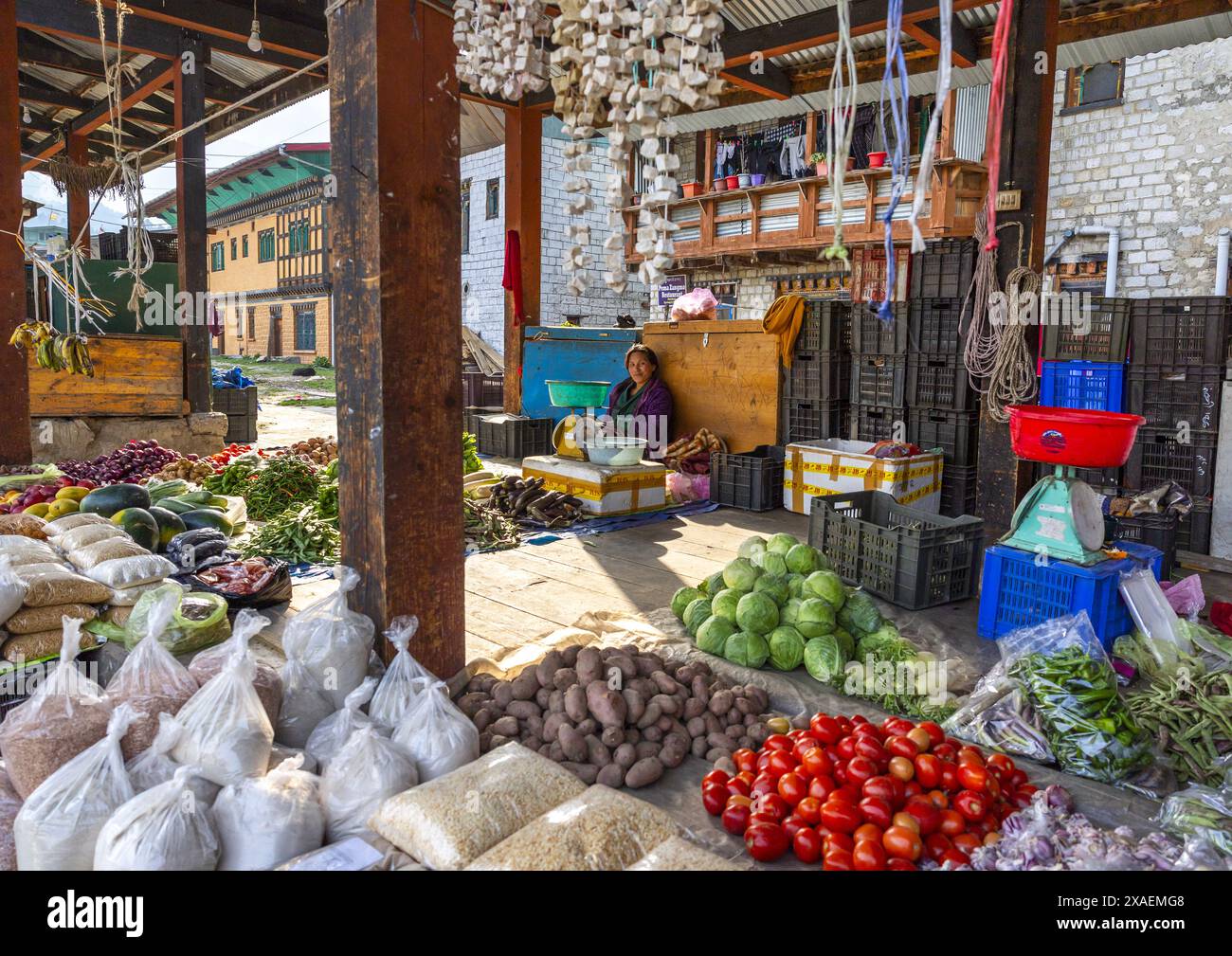 Fruits and vegetables market, Chhoekhor Gewog, Bumthang, Bhutan Stock ...