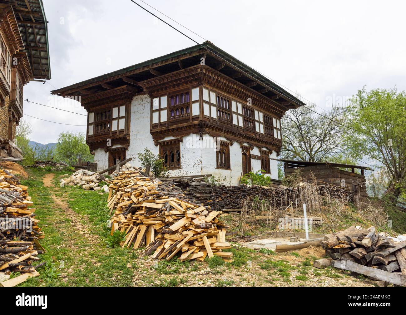 Bhutanese traditional house at rural area, Bumthang, Ogyen Choling ...