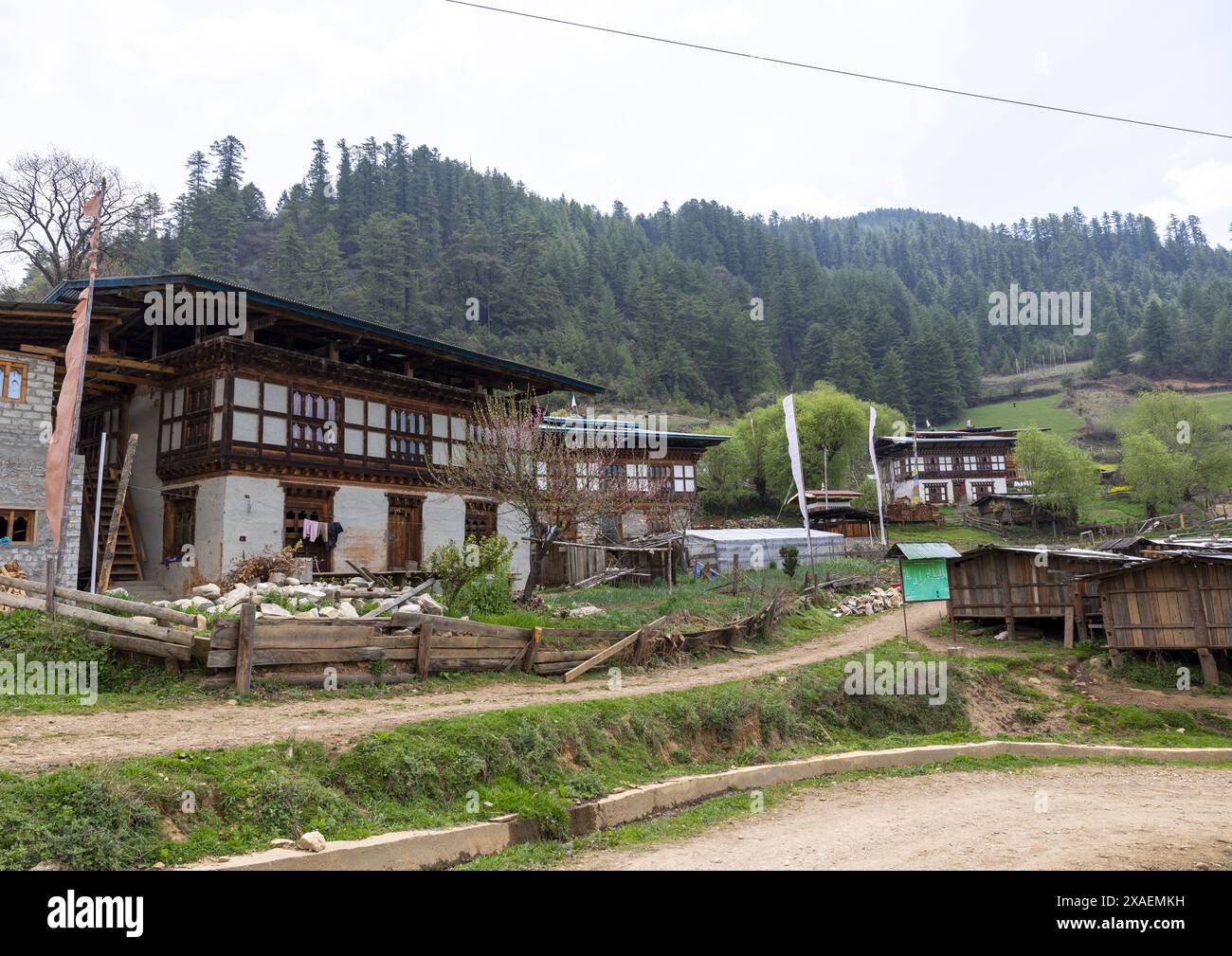 Bhutanese traditional house at rural area, Bumthang, Ogyen Choling ...