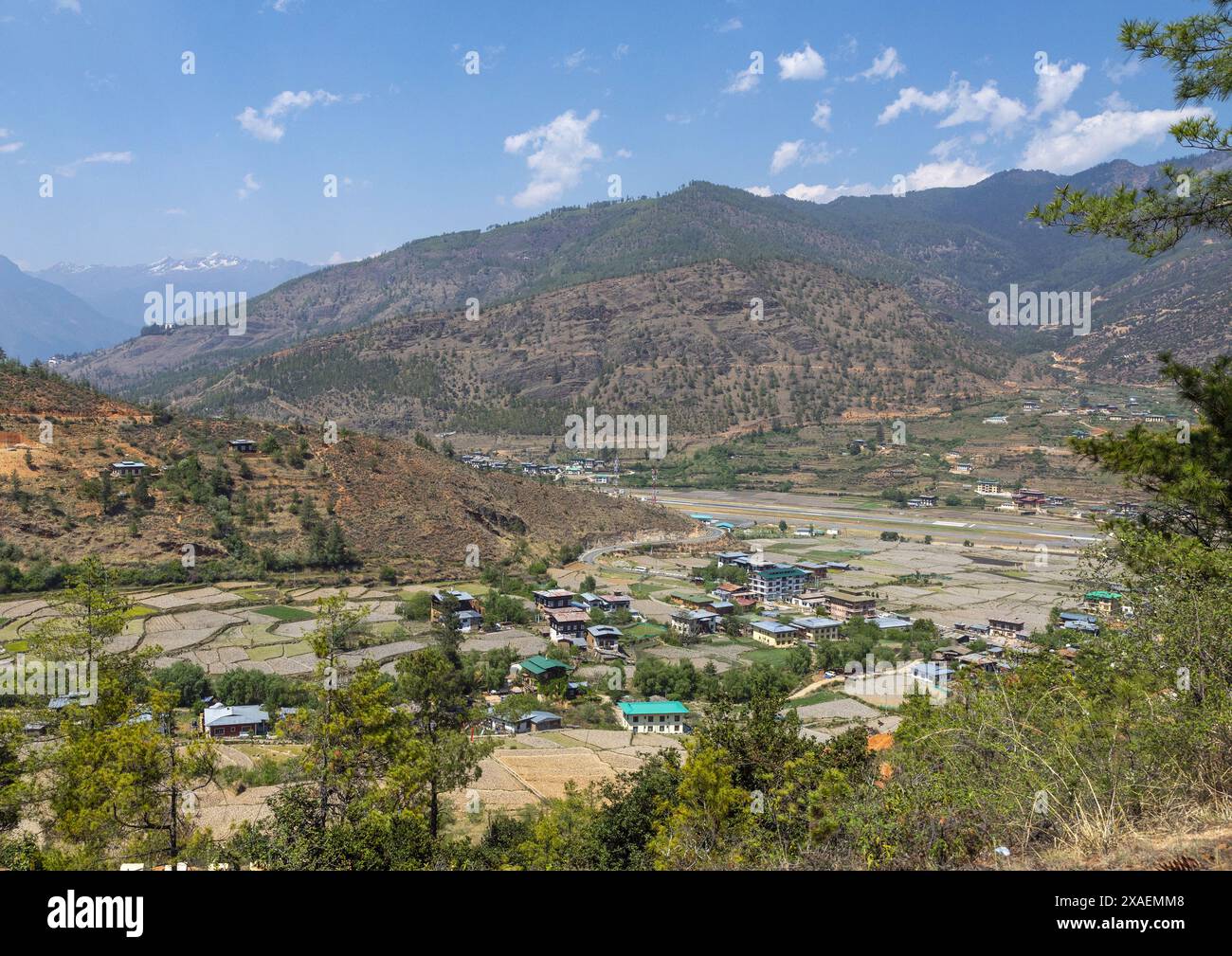 View of the town from the hill, Wangchang Gewog, Paro, Bhutan Stock ...