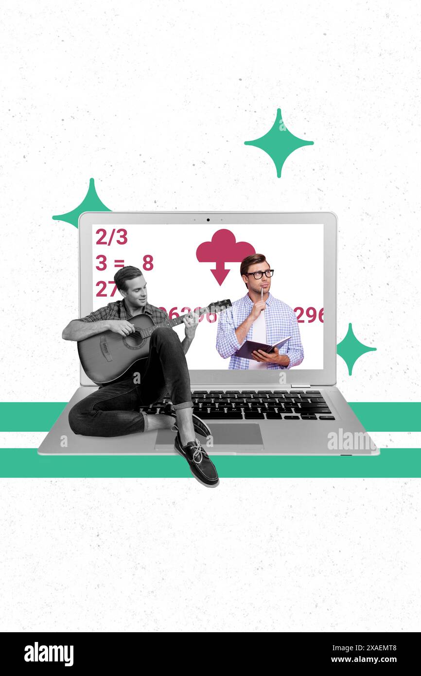 Creative trend collage of young man netbook screen social media fake ...