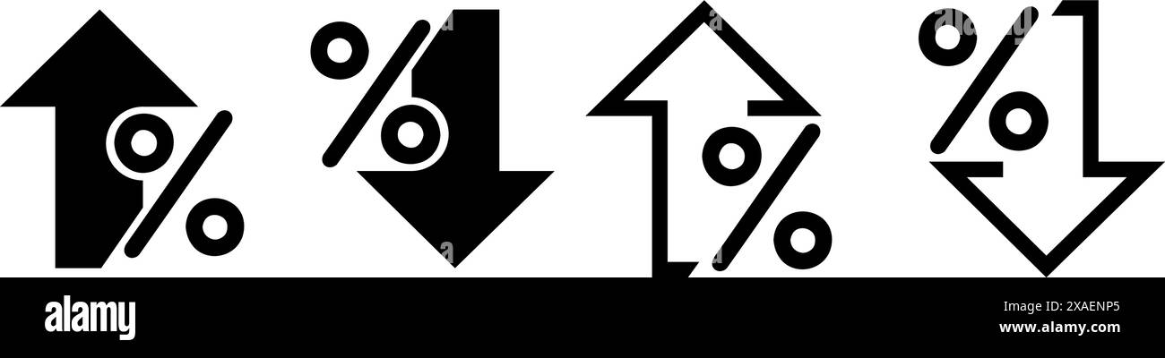 Percentage growth and decline icons set. Percent arrow up and down flat ...