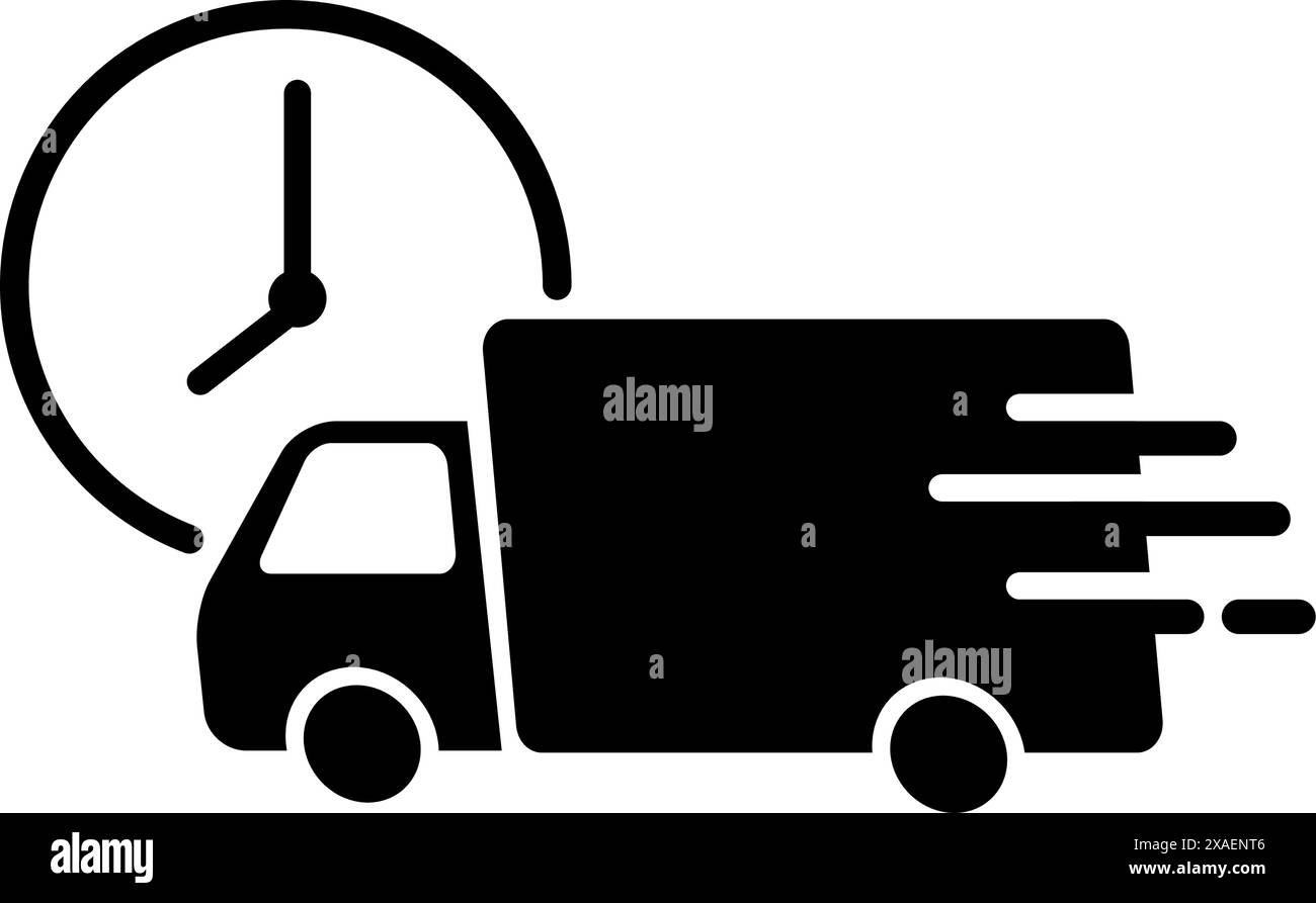 Shipping fast delivery truck with clock icon symbol, Pictogram flat ...