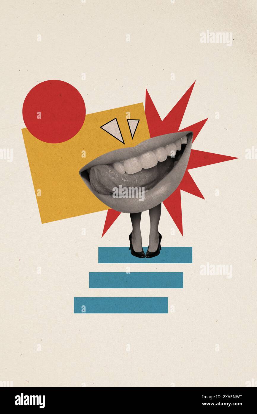 Creative trend collage of funny mouth lick teeth smiling positive ...