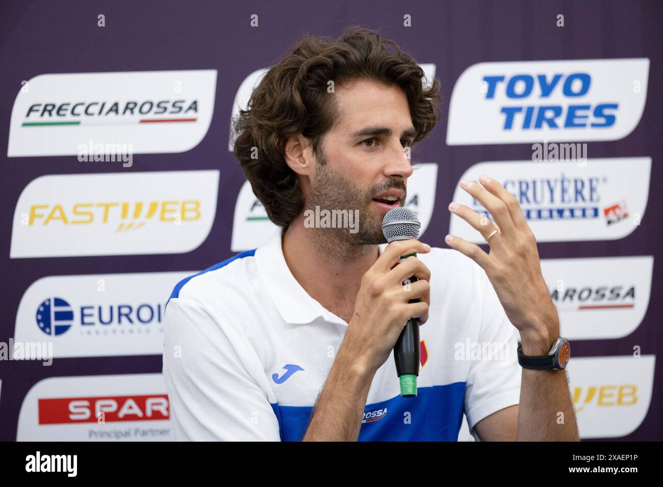 Rome, Italy. 6th June, 2024. Gianmarco Tamberi of Italy speaks during ...